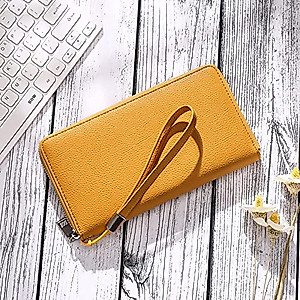 GOIACII Womens Wallet RFID Blocking Leather Zip Around Wallet Large Capacity Long Purse Credit Card Clutch Wristlet