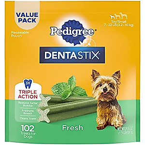 PEDIGREE DENTASTIX Dental Dog Treats for Toy/Small Dogs Fresh Flavor Dental Bones, 1.6 lb. Value Pack (102 Treats)