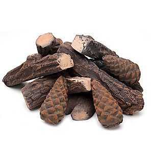 Skyflame 10 Small Piece Set of Ceramic Wood Logs & Accessories for All Types of Indoor Gas Inserts | Ventless & Vented | Propane | Gel | Ethanol | Electric or Outdoor Fireplaces & Fire Pits