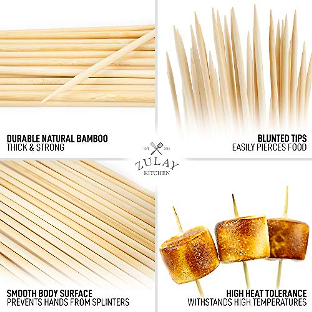 Zulay Kitchen Authentic Bamboo Marshmallow Smores Sticks - 40 Extra Long 30" Roasting Sticks - 5mm Heavy-Duty Bamboo Skewers - Thick Smore Sticks - Ideal for Grilling - Marshmallow Sticks Camping