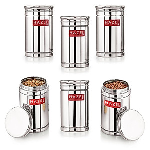 HAZEL Stainless Steel Container Set | 800 ml Set of 6 Steel Container for Kitchen Storage Set | Air Tight Containers for Kitchen Storage | Ideal for Storing Rice, Cereal, Pulse, Snacks.