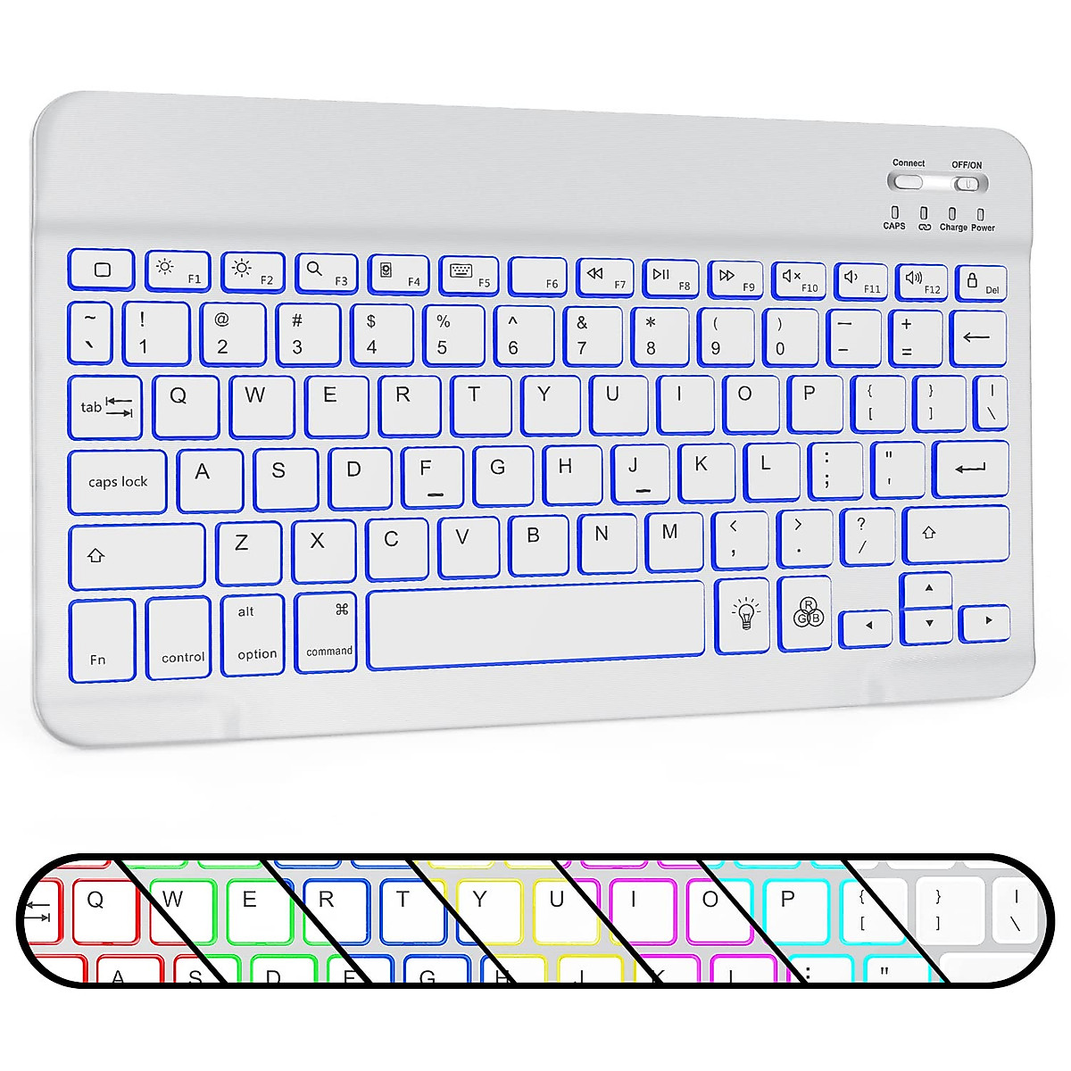 OMOTON Bluetooth Keyboard, Wireless Rechargeable Keyboard for iPad, iPad Pro, iPad Mini, iPad Air with Illuminated LED (White)
