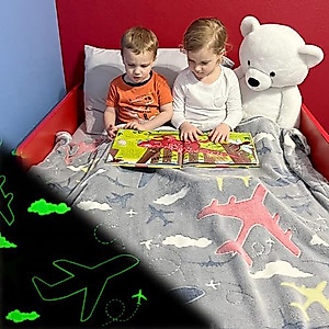 Glow in The Dark Blanket, Soft Plush Kid's Throw, Airplanes Pattern, Fleece, Fun Gifts for Boys and Girls, Unique Birthday Present, Baby Blanket, All Season Blanket, Travel, 40"x60"