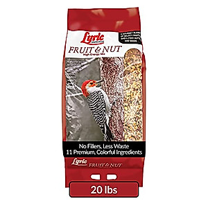 Lyric Fruit and Nut Wild Bird Seed - High Energy Wild Bird Food Mix - Attracts Woodpeckers, Chickadees & Other Songbirds - 20 lb bag
