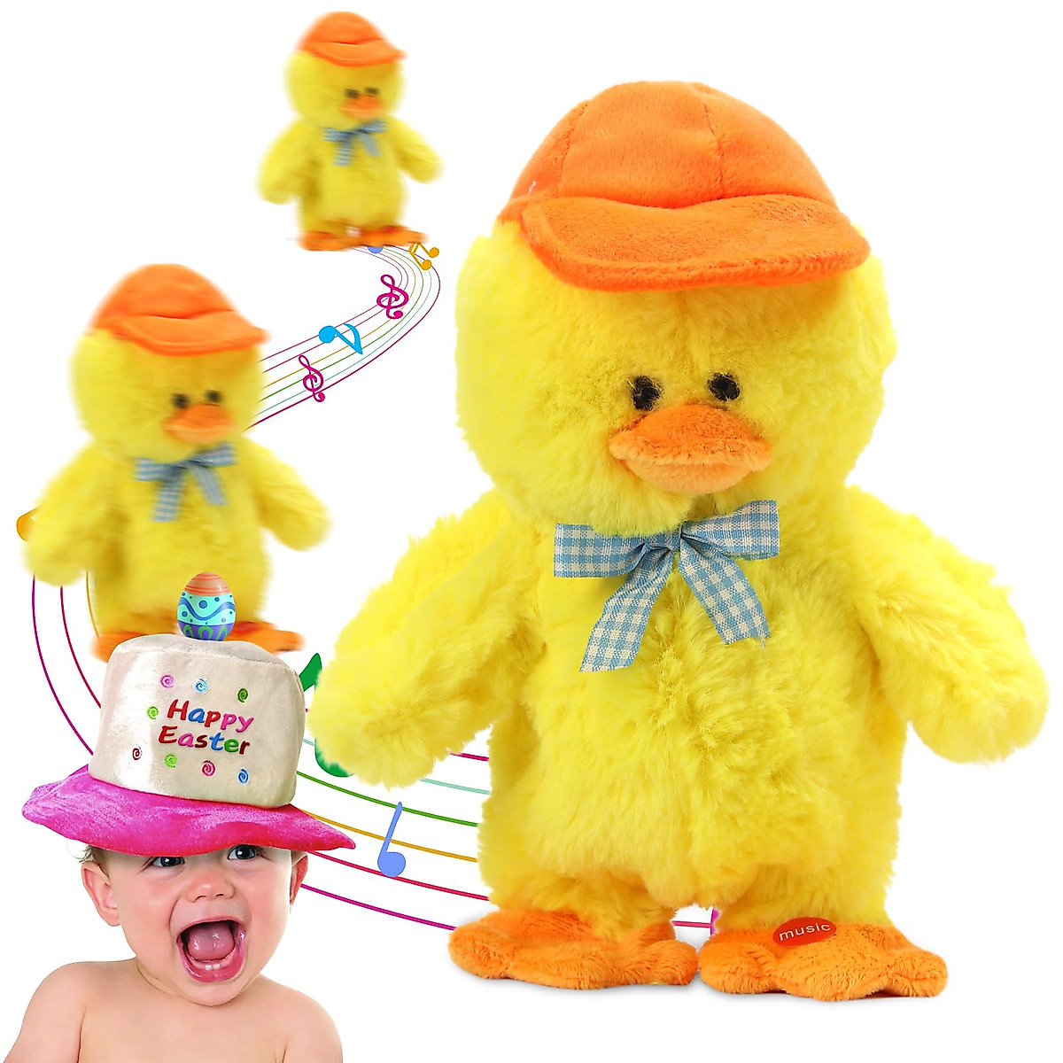 LUKETURE Easter Duck Toys for 1-3 Toddlers – Talking Toy That Repeats What You Say, Dancing Walking Baby Crawling Yellow Duck Singing 30 Songs, for 1 Year Old Girl Birthday