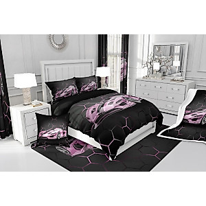 Feelyou Race Car Twin Comforter Set with Sheets for Kids Boys Girls Honeycomb Speed Sports Car Bed in a Bag Pink Extreme Sports Bedding Set 7 Piece Bedroom Decor Geometry Hexagon Theme Bed Set