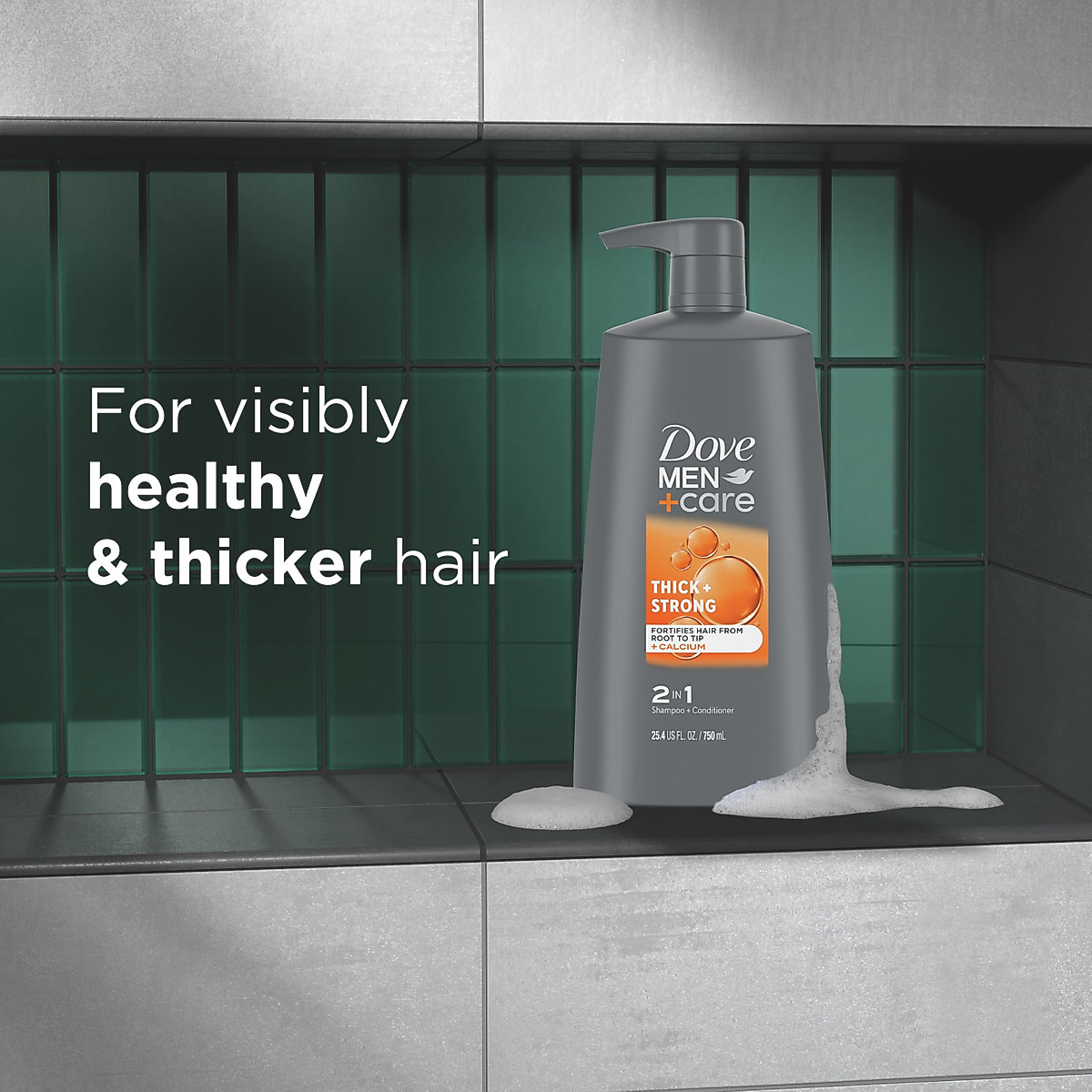 DOVE MEN+ CARE 2-in-1 Shampoo + Conditioner Thick + Strong 4 count for Fortifying Hair from Root to Tip, with Calcium, 25.4 oz