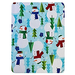Newbridge Blue Snowman Fun Christmas Fabric Tablecloth, Cheerful Snowmen and Evergreen Tree Print Xmas Soil Resistant, No Iron Easy Care Tablecloth, 60 Inch x 102 Inch Oblong/Rectangle
