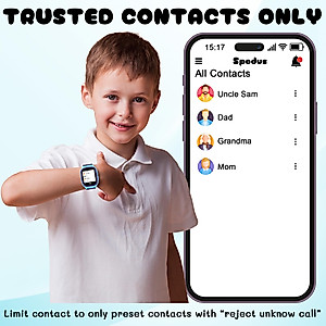 Spodus Smart Watch for Kids with GPS Tracker Cell Phone Watch for Boys 5-12, Tracking Watch Boys with One-Key SOS Call Voice Chat Sleep Monitor Step Counter Alarm for Kids (Including SIM Card)