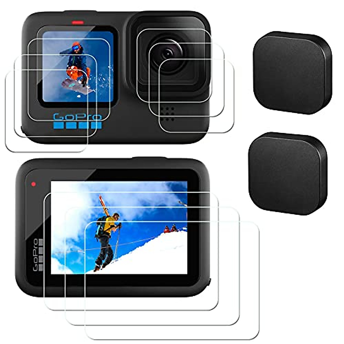 ZLMC [11PCS] Screen protector for GoPro Hero 11 10 9, compatible with GoPro Hero 11 10 9 black, 9PCS tempered glass screen protector + 2PCS rubber lens cover, GoPro Hero 11 10 9 black accessory kit