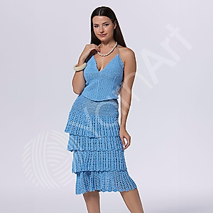 1 Skein YarnArt Elegance Sparkly Yarn, Cotton Metallic, 50 g (1.76 oz), 130 m (142 yd), Yarn Weight 2 : Fine-Sport, Sax Blue - 106