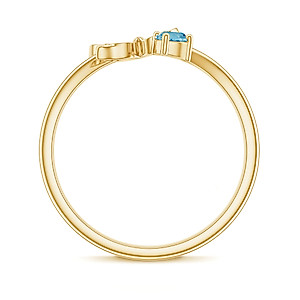 Rosec Jewels Natural Swiss Blue Topaz Diamond Promise Ring for Women, AAA Quality, Cute Butterfly Ring - Ready to Gift, 14K Yellow Gold, Size:US 3.00