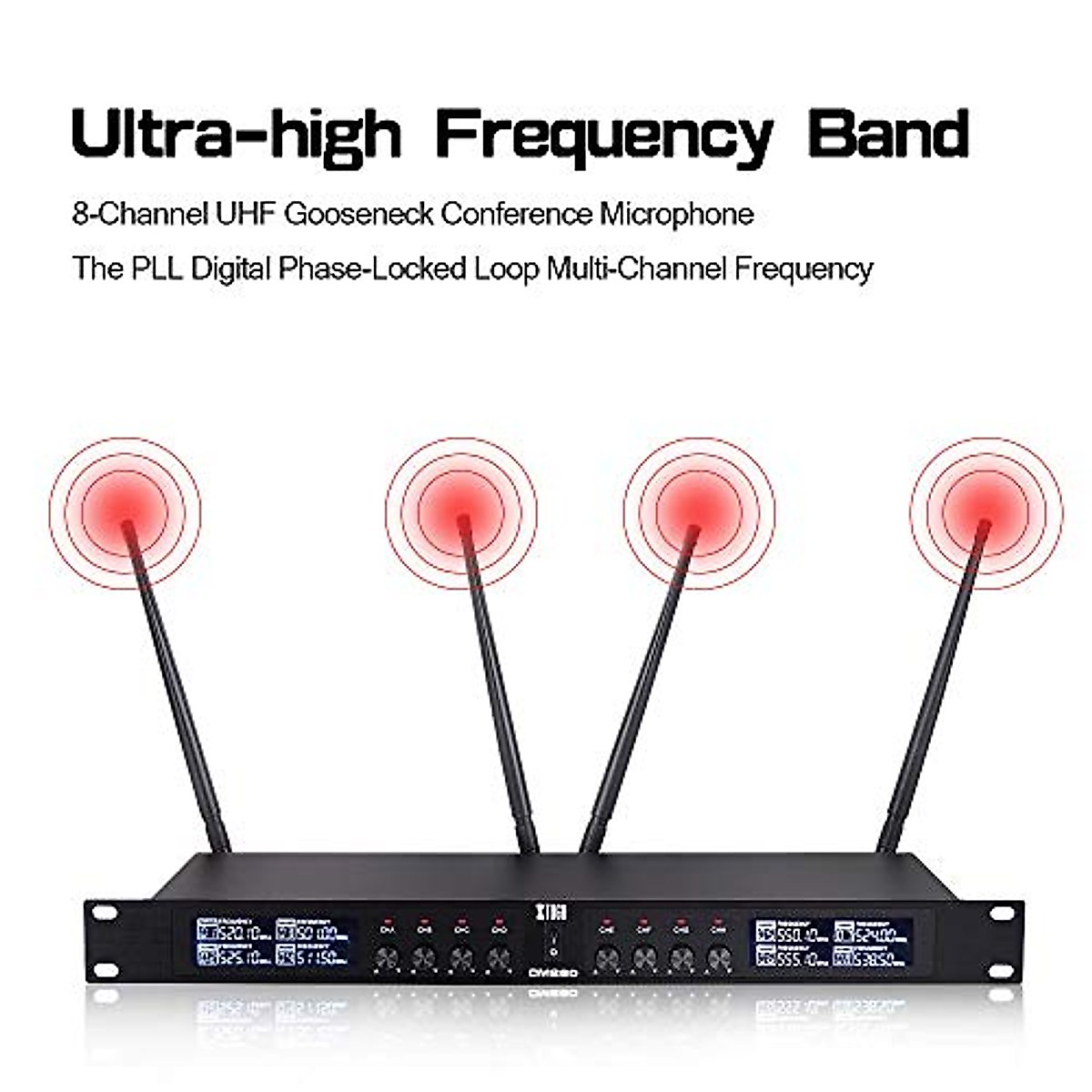 XTUGA CM280 UHF 8 Channel Professional Gooseneck Microphone System Conference Mics Fixed Frequency Super-Low Background Noise for Large conferences(Frequency A)