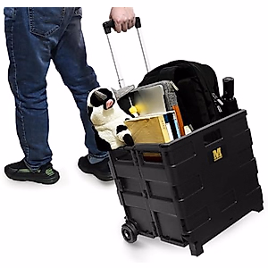 MaxWorks 50830 Collapsible Black Rolling Folding Dolly Cart for Teachers - Multi-Functional Teacher Dolly with Extra Storage, Durable Wheels, and Easy-to-Fold Design for Classroom, Office, Shopping