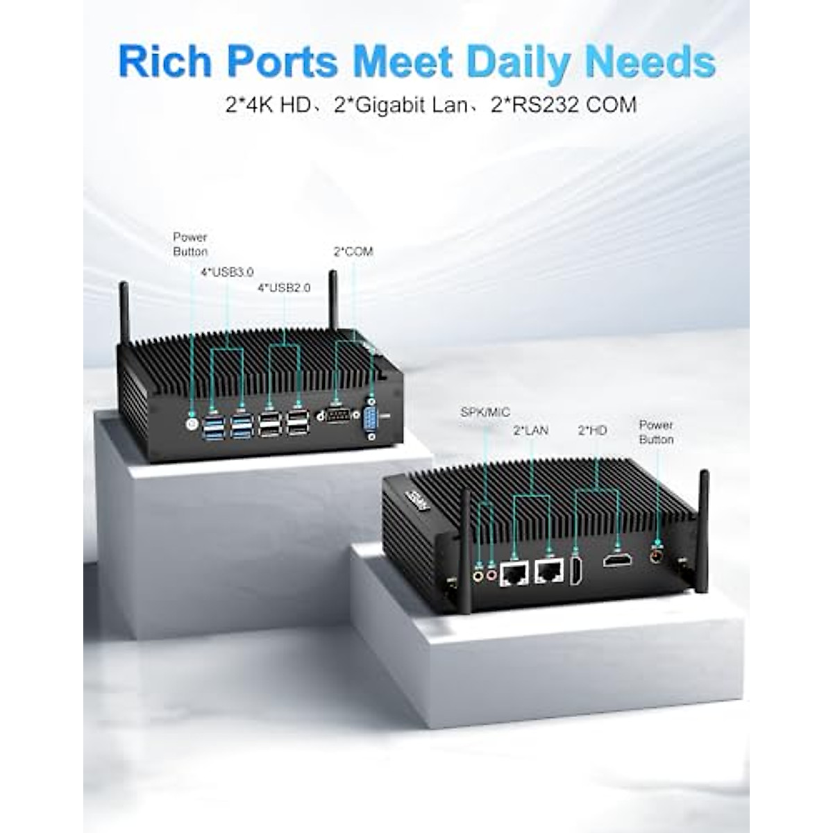 FANPEEC Fanless Mini PC Core i3 6157U, Industrial PC Windows 10 Pro 64GB RAM 512GB SSD 1TB HDD, WiFi 5, BT 4.2, 8 x USB 2.0, 2 x Ethernet Ports, 2 x HD Mini Desktop Computers