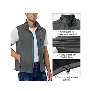 Little Donkey Andy Men's Softshell Vest, Lightweight Golf Vest Windproof Sleeveless Cycling Jacket for Running, Hiking (Pure Grey M)