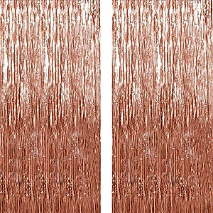 Twinkle Star 2 Pack Photo Booth Backdrop Metallic Tinsel Foil Fringe Curtains Environmental Background for Birthday Wedding Party Christmas Decorations (Rose Gold)