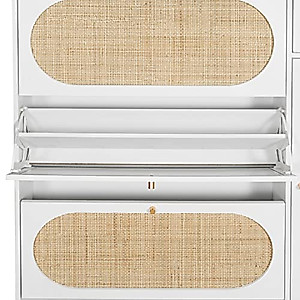 Pvillez Shoe Storage with Flip Drawers,NaturalRattan Shoe Cabinets,Shoe Organizer RackWooden Shoe Organizer for Entryway/Bedroom/Living Room/Apartment,Free Standing