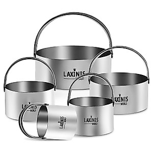 Laxinis World Biscuit Cutter Set, 5 Pieces Round Cookies Cutters with Handle, 18/8 Stainless Steel Graduated Circle Pastry and Dough Cutters