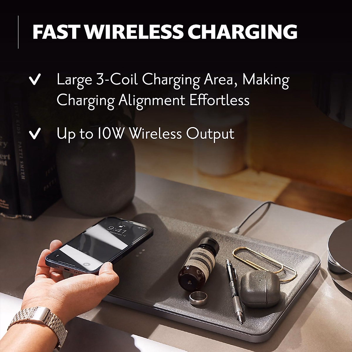Courant Catch:3 Classics - Italian Leather Wireless Charging Station and Valet Tray (Saddle) - Compatible with iPhone 15, 14, 13, 12, 11, Galaxy S21, S20, Note, AirPods, AirPods Pro