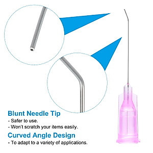 PATIKIL 30Ga x 1 Inch Dispensing Needle Tips, 24Pcs Stainless Steel 45 Degrees Pre Bent Glue Needle Tube Blunt Tips with Luer Lock for Glue Oil Applicator, Purple