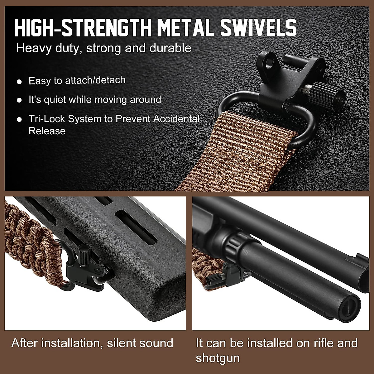 VVAAGG Two-Point Gun Sling with Swivels, Non-Slip Paracord Rifle Sling with Quick Adjustable Length Rifle Strap