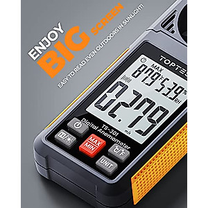 TopTes TS-301 Digital Anemometer, Wind Speed Meter with 2.26-inch Big Backlight LCD Screen, Air Flow Meter for Sailing Surfing Drone Flying RC Plane Golf Shooting HVAC