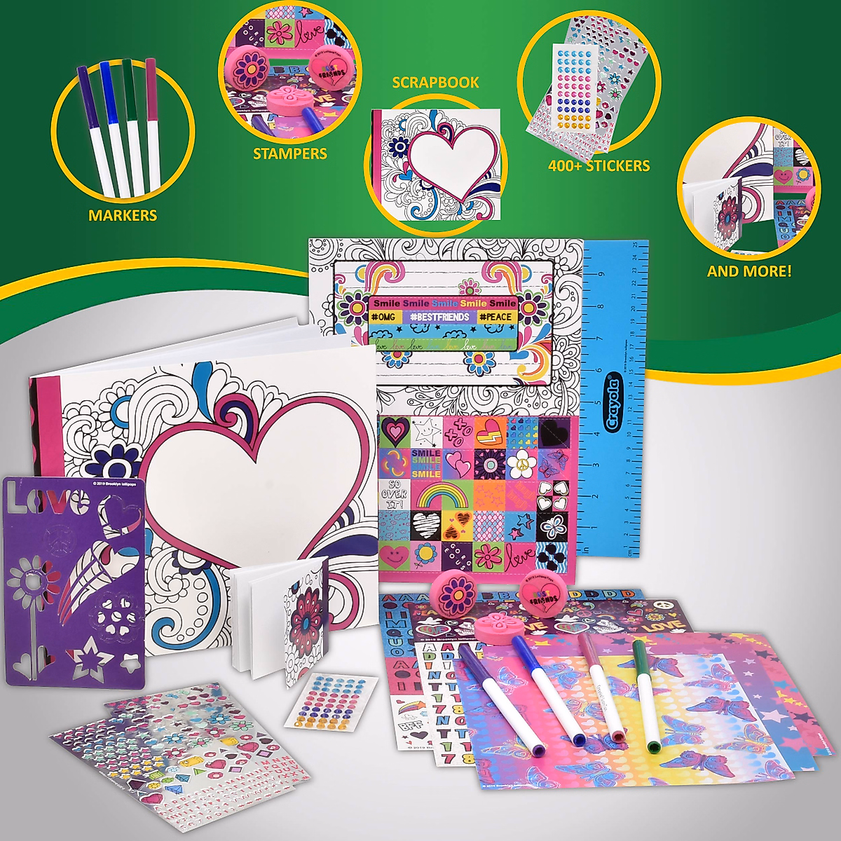 Crayola Art Activity Set, Mess Free Craft Kit for Kids, Washable Markers Coloring Supplies, Stickers, Scrapbook in Travel Carry Case