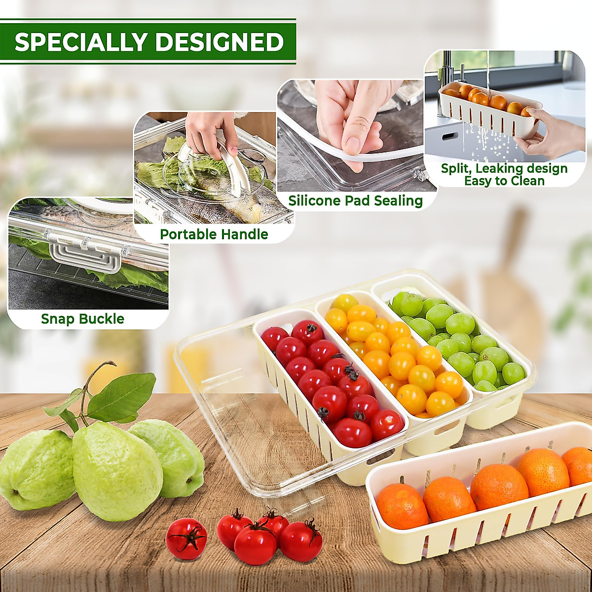 BRIFUFOUS Divided Serving Tray with Lid and Handle - Portable Snackle Box Charcuterie Container, Veggie Snack Box, Travel Snack Box Organizer, Multipurpose Storage Boxes with 4 Compartments & 4 Forks