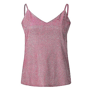 Women's Glitter Strappy Tank Tops Shining Sequin Decoration Sleeveless V Neck Pullovers Sexy Sparkle Cami Swing Vest Pink