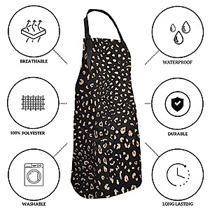 Sweetshow Leopard Print Apron Animal Aprons for Women Nail Tech Apron With 2 Pockets Adjustable Neck Aprons For Home Kitchen Bbq Grill Bistro Apron Women Men