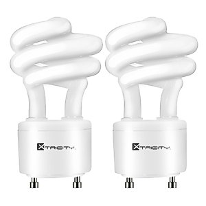 Xtricity Compact Fluorescent GU24 2 Prong Light Bulb Base, T2 Mini Spiral, 13W (60 Watt Equivalent), 2700k Soft White, 900 Lumens, CFL, 120V, UL Listed (2 Pack)