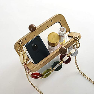 YUSHINY Women Transparent PVC Plastic Handbag Crossbody Durable Evening Bag with Removable Acrylic Curb Shoulder Strap (White)