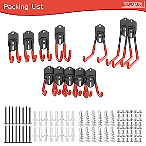 WALMANN 12PCS Garage Storage Hooks, Wall Mount Utility Hooks for Tools, Ladders, Cords, Folding Chairs, Shovels and Rakes, Shelving Hooks for Keyhole Shelving Units