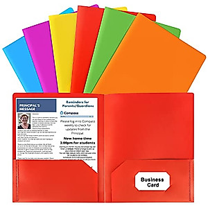 HABGP Plastic Folders with Pockets, 6 Color Heavy Duty Two Pocket Folder Business Card Holder for Office High School