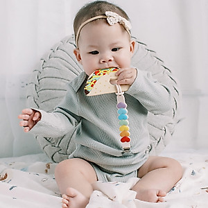 Loulou Lollipop Silicone Teether and Holder Clip Bundle Set - Taco/Sweetheart Rainbow…
