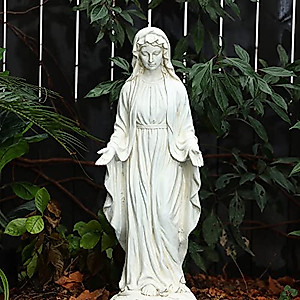 LuxenHome Virgin Mary Statue, 30'' Religious Garden Statue Art, Virgen De Guadalupe Statues, Angel Figurines Large Garden Statues, Outdoor Statues, Garden Sculptures, Outdoor Garden Decorations, Ivory