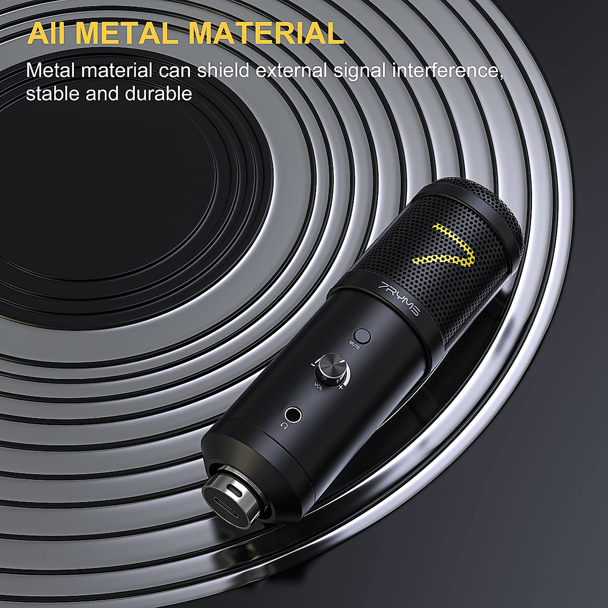 7RYMS SR-AU01-K1 Podcast Microphone Kit with Arm Stand, USB Condenser Microphone for Computer PC Smartphone, Suitable for Gaming Singing Podcasting Recording Live-Streaming