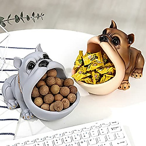 Lantsang Jewelry Organizer Tray, Dog Big Mouth Key Storage Bowl for Entryway Home Table Decoration Sundries Container Key Jewelry Watch Candy Cookies (Brown)