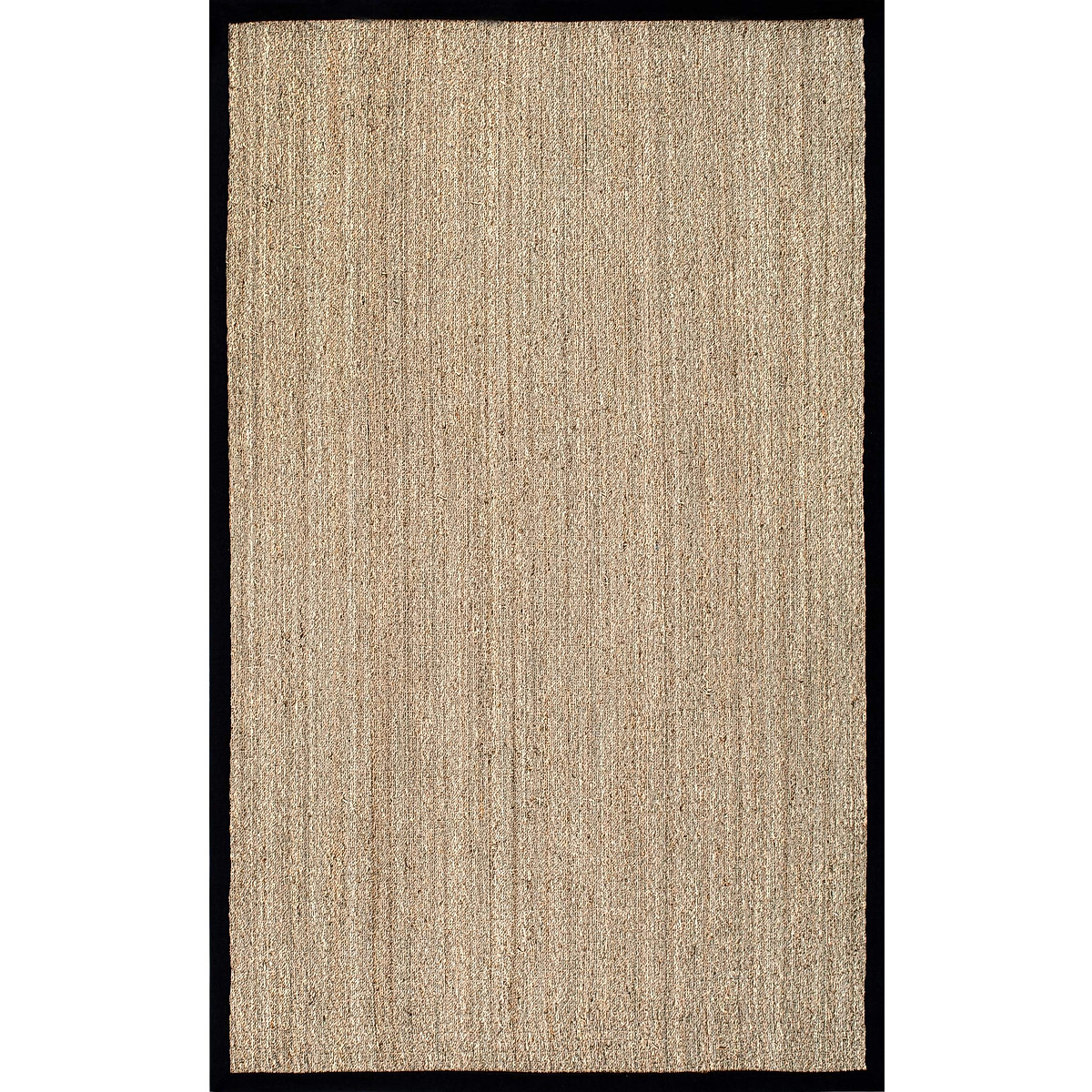 nuLOOM 8 Square Elijah Seagrass Area Rug, Black, Solid Farmhouse Style, Cotton Bordered, Basketweave, Natural Fiber, For Bedroom, Dining Room, Living Room, Hallway, Office, Kitchen, Entryway