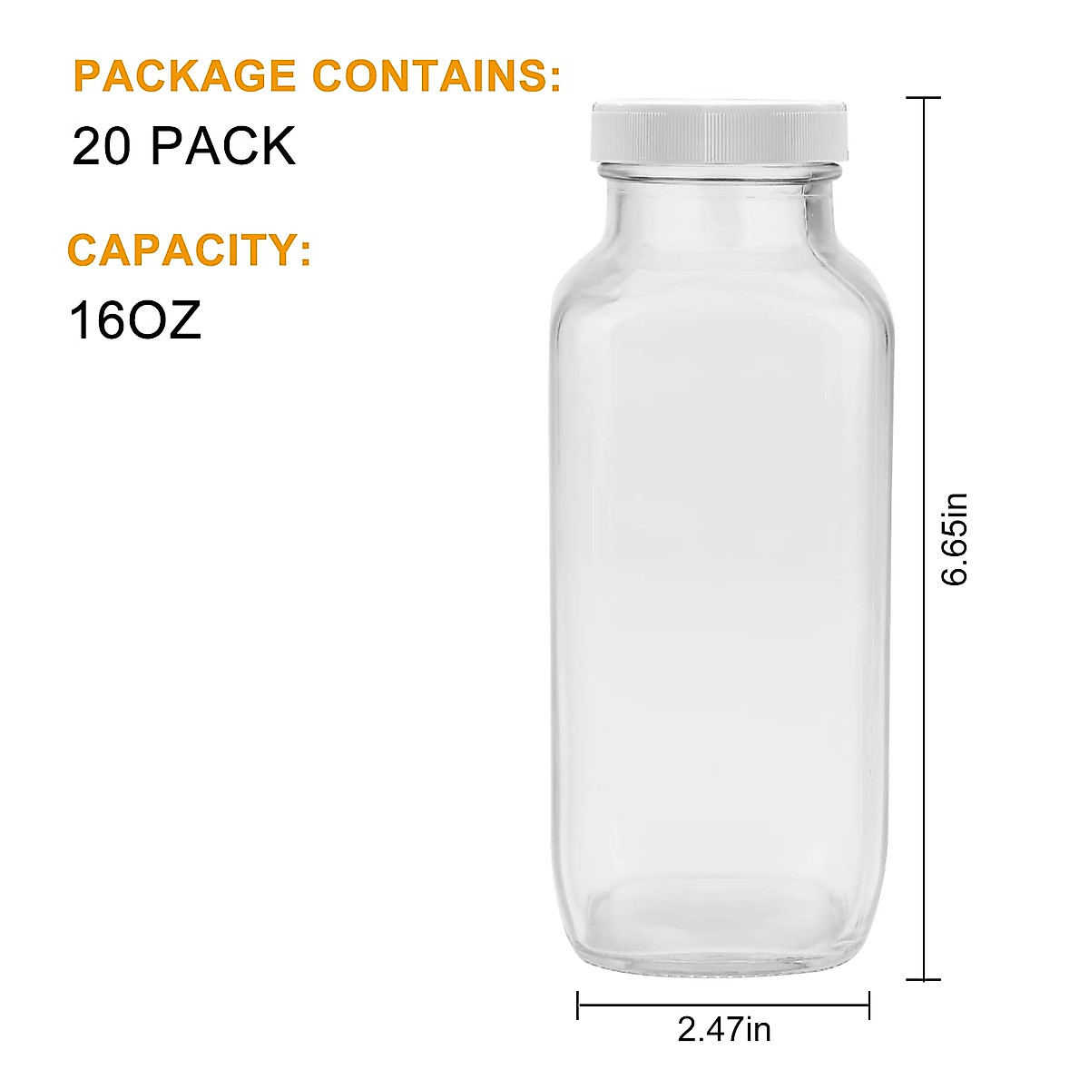 Encheng Vintage Water Bottles,Glass Drinking Bottles 16oz,Clear Beverage Bottles 500ml With Lids For Kombucha,Tea,Glass Bottles For Homemade Drinks,Travel Reusable Juicing Milk Bottles,20 Pack