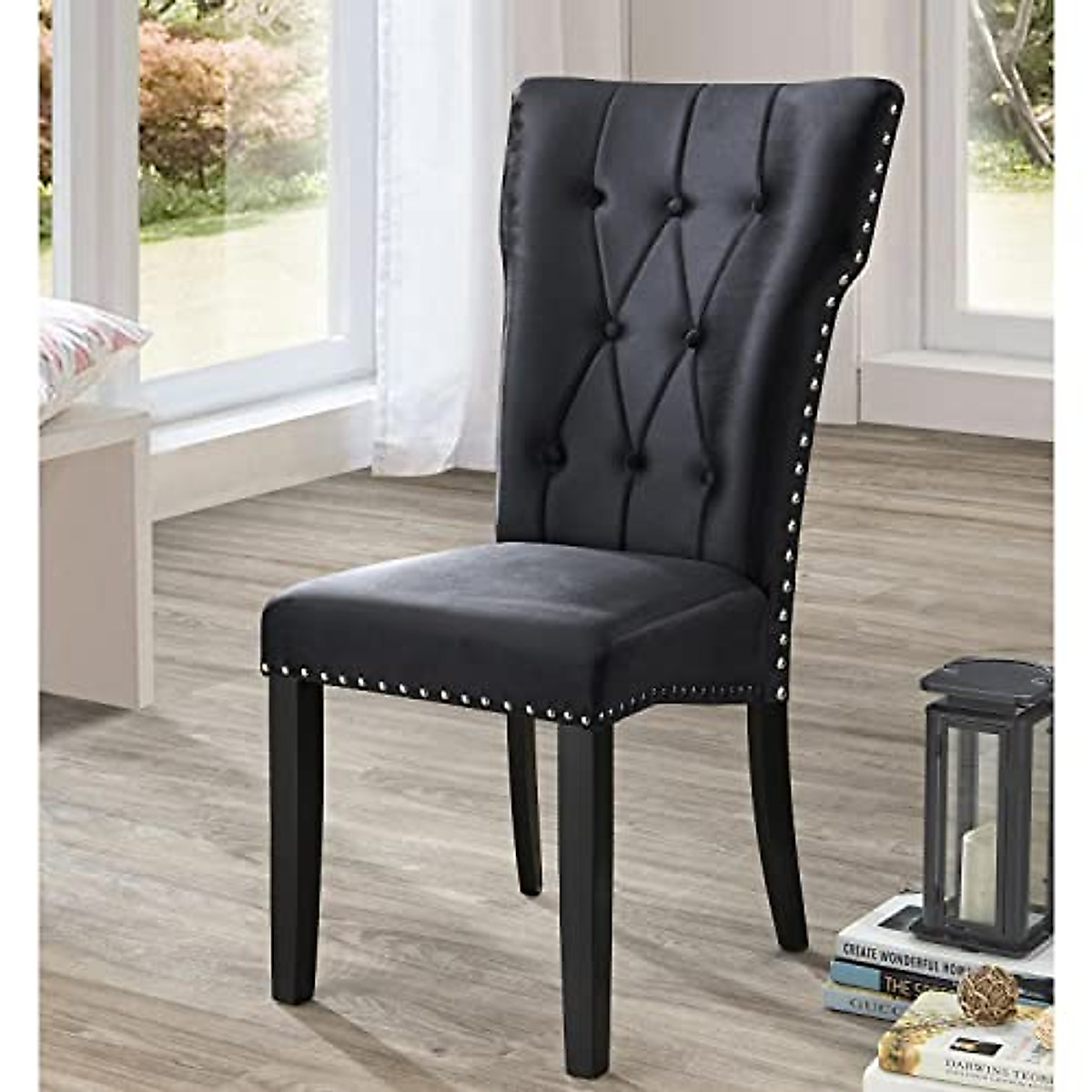 Better Home Products La Costa Velvet Tufted Dining Chair Set of 2 in Black