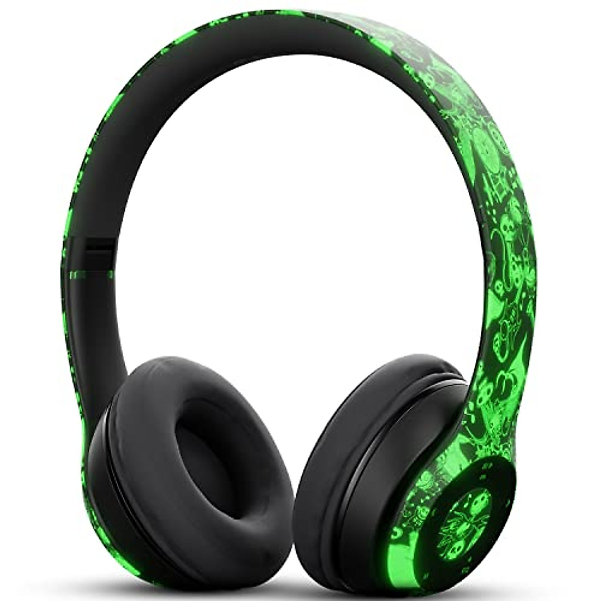 Disney Nightmare Before Christmas Glow in The Dark Bluetooth Headphones Over Ear, Wireless and Wired Foldable Headset Built-in Microphone - Tim Burton Jack Skellington & Sally - Adults Kids