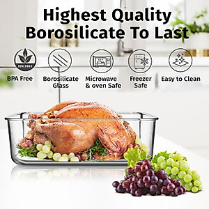 4800 ML / 163 oz / 21 Cup LARGE Glass Food Storage Container with Airtight Locking Lid. Ideal Storing food, Vegetables, Fruits. Baking Casserole, Lasagna, Roasting Turkey, Chicken BPA Free Oven Safe