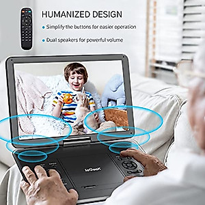 ieGeek 17.5" Portable DVD Player with 15.6" Swivel HD Large Screen, 6 Hrs 5000mAH Rechargeable Battery, High Volume Speaker, Support USB/SD Card/Sync TV, Car Charger, Remote Control, Region-Free