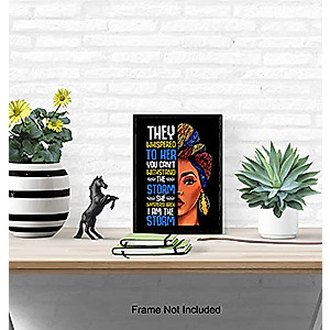 Motivational Inspirational Wall Art & Decor - Black African American Women Woman Girls - They Whispered to Her You Cannot Withstand The Storm She Whispered Back I Am The Storm Sign - Positive Quotes