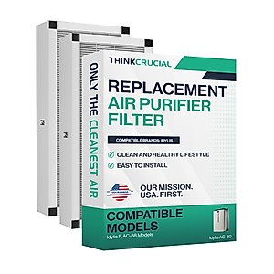 Think Crucial Replacement Air Purifier Filter with HEPA Filters - Compatible with Idylis Part # 560885 Filter - Fits Idylis F, AC-38 Models - Bulk (2 Pack)