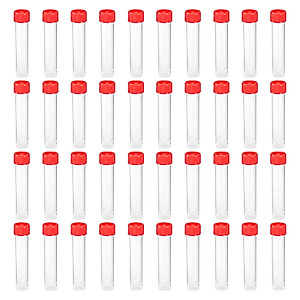 PATIKIL 20mL Plastic Test Tubes, 40 Pack Frozen Test Tube Vial Container Storage Screw Cap for Lab Laboratory Science, Red Clear