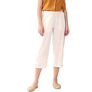 Amazhiyu Womens Linen Capri Pants with Pockets Full Elastic Waistband Casual Pants (Linen, Large)