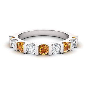 Diamondere Natural and Certified Citrine and Diamond Wedding Ring in 14K White Gold | 0.96 Carat Half Eternity Stackable Band for Women, US Size 7.5